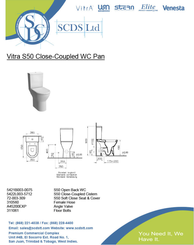 VitrA Close-Coupled S50 Wc Pan 5421B003-0075 | Source, Consultant ...