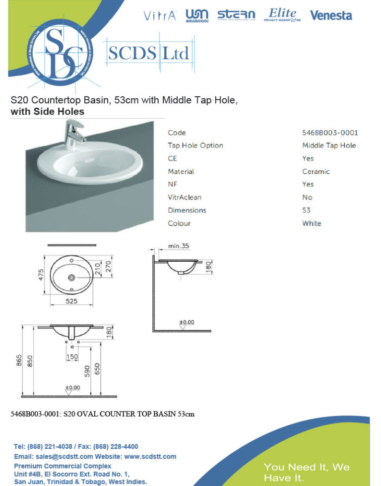 VitrA Vessel Oval Counter Top Basin 53Cm 5468B003-0001 | Source ...