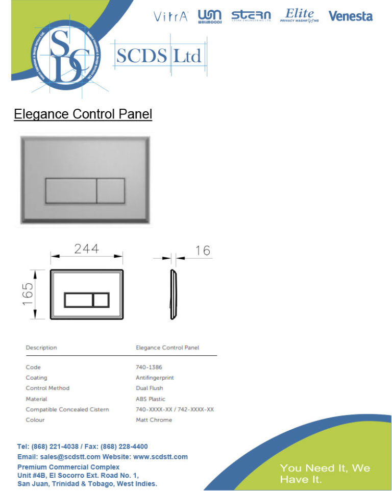 VitrA Elegance Control Panel 740-1386 | Source, Consultant & Design ...