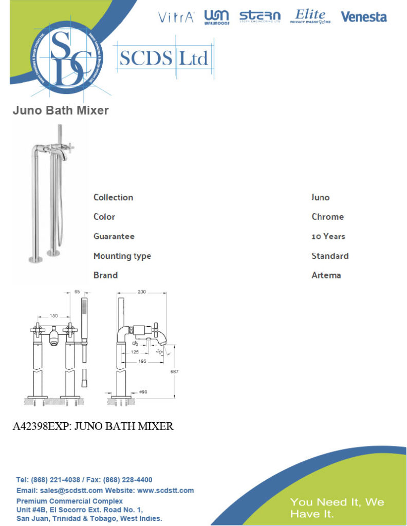 VitrA Juno Bath Mixer A42398Exp | Source, Consultant & Design Services Ltd.